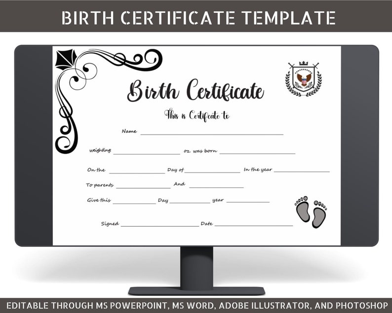 Minimalist Birth Certificate Template: Printable Birthday Award ...
