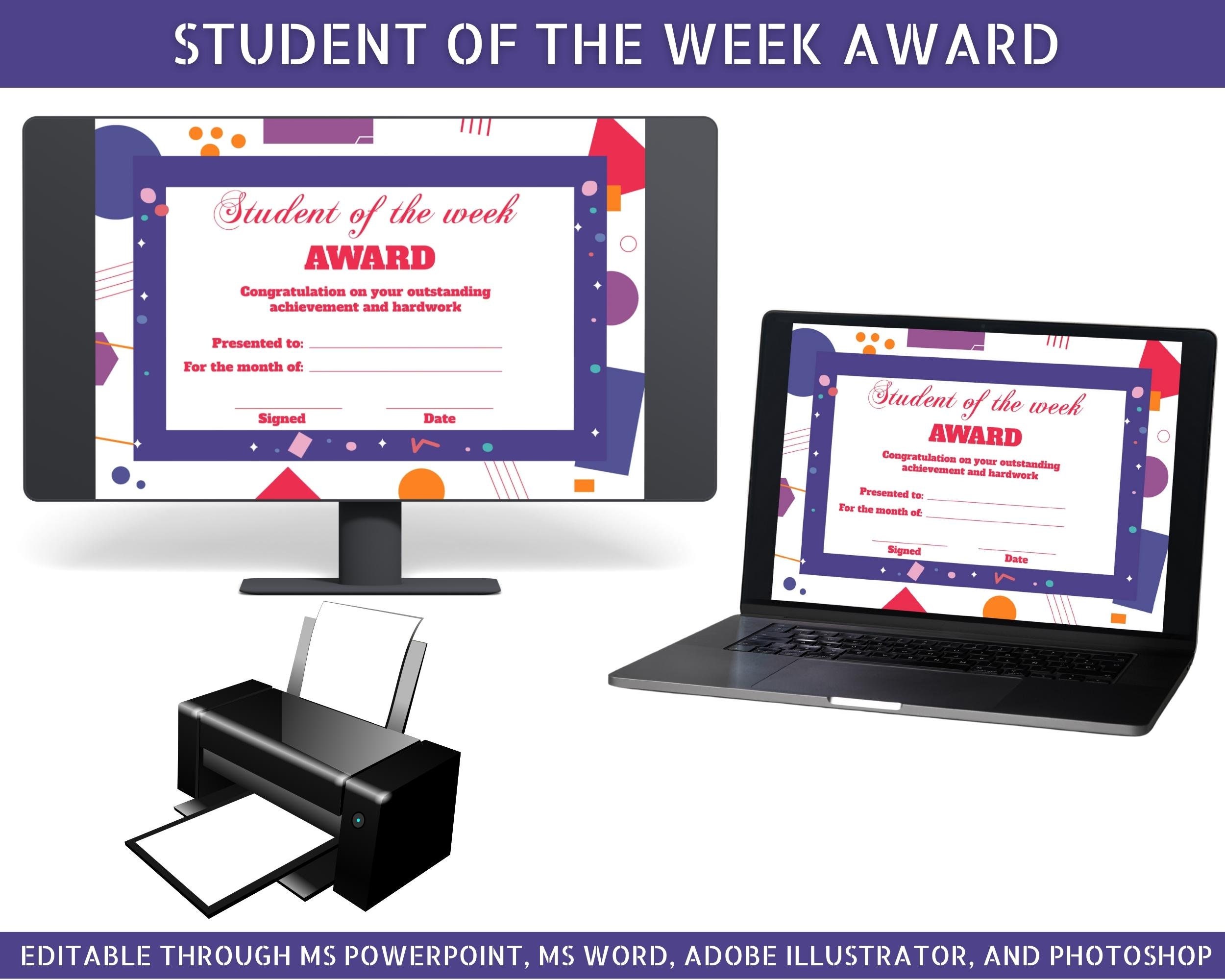 Editable Student of the Week Award, Student of the Week Template ...