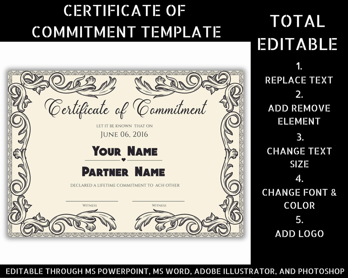 Printable Commitment Certificate Template: Editable Ceremony Keepsake (US Letter & A4) - Etsy