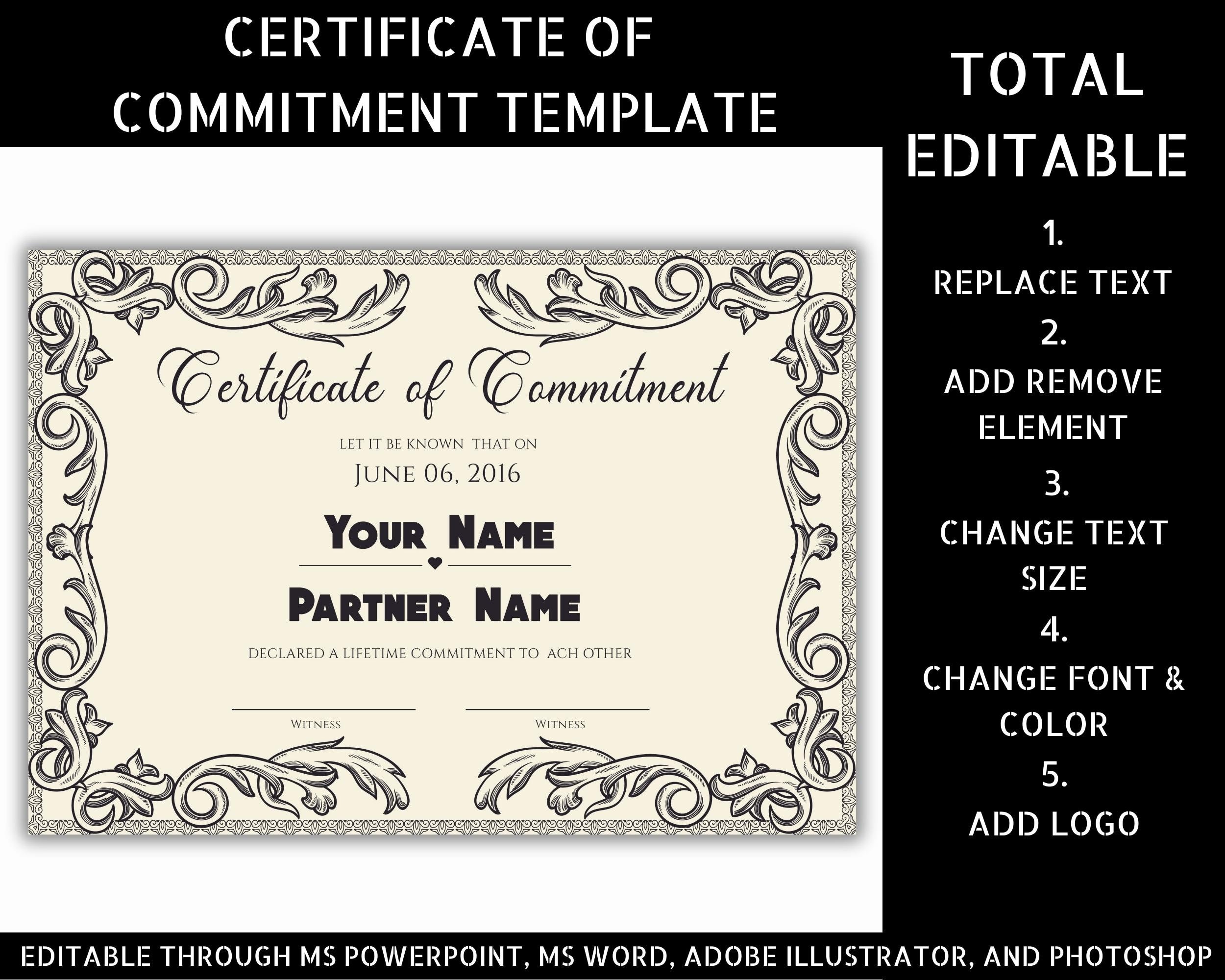 Printable Commitment Certificate Template: Editable Ceremony Keepsake ...