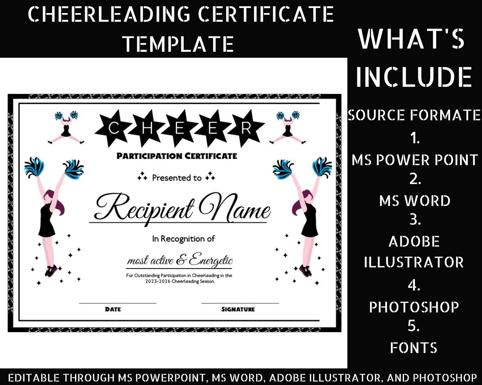 Cheerleading Certificate and Coach Certification, Editable Printables ...