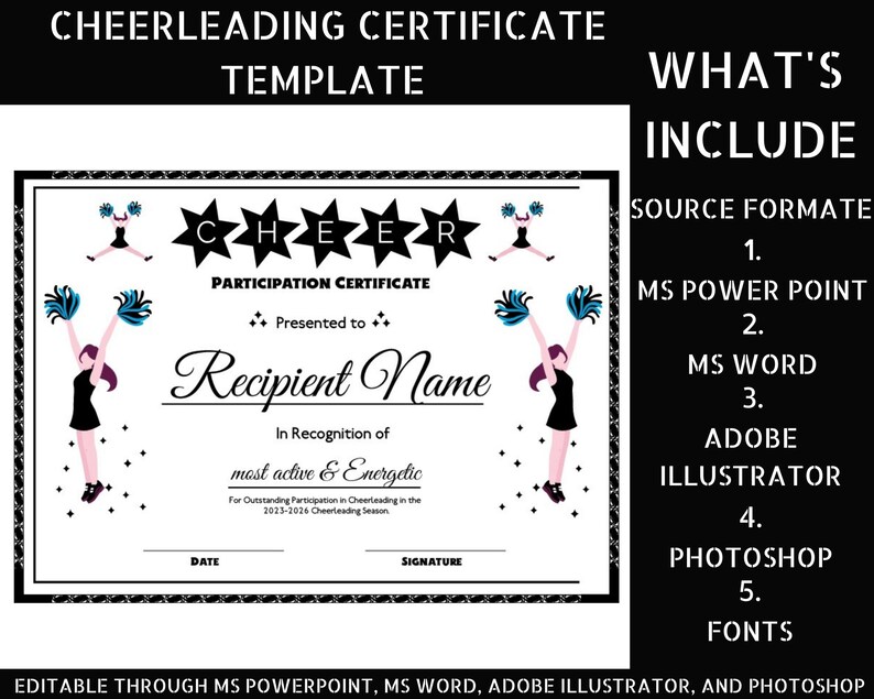 Cheerleading Certificate and Coach Certification, Editable Printables ...