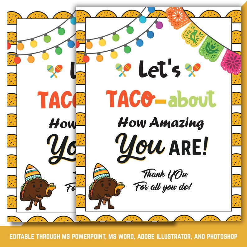 Editable Taco Appreciation Sign: Fiesta Theme, Printable 8x10 & Letter ...