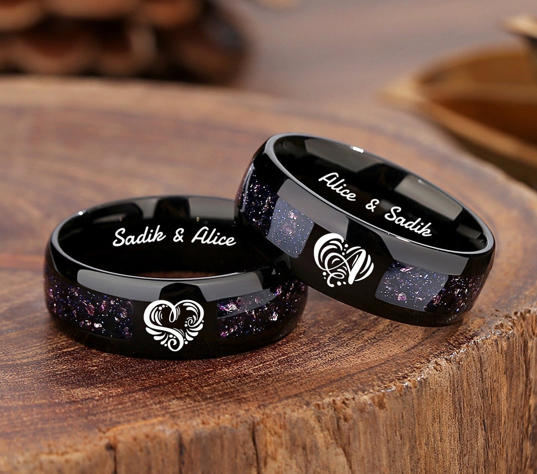 Custom Initials Nebula Couple Ring, Matching Promise Rings, Outer Space ...