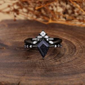 Galaxy Orion Nebula Ring for Women, Engagement Ring Set, Black Titanium ...