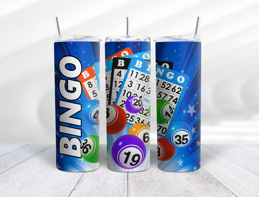 BINGO TUMBLER Cup With Lid and Straw Blue Bingo Balls Bingo Night Games ...