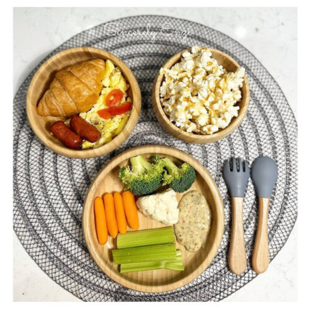 Bamboo Childrens Dining Bowl Set 5pc-bowl Set W/ Suction Deep Bowls for ...