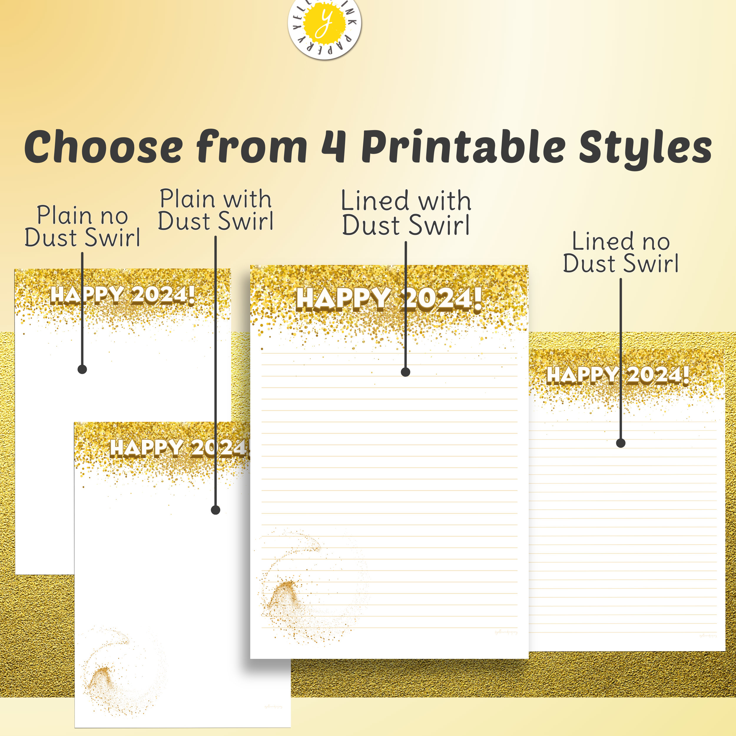 Happy 2024 New Years Eve Printable Letter Paper. Gold Glitter - Etsy