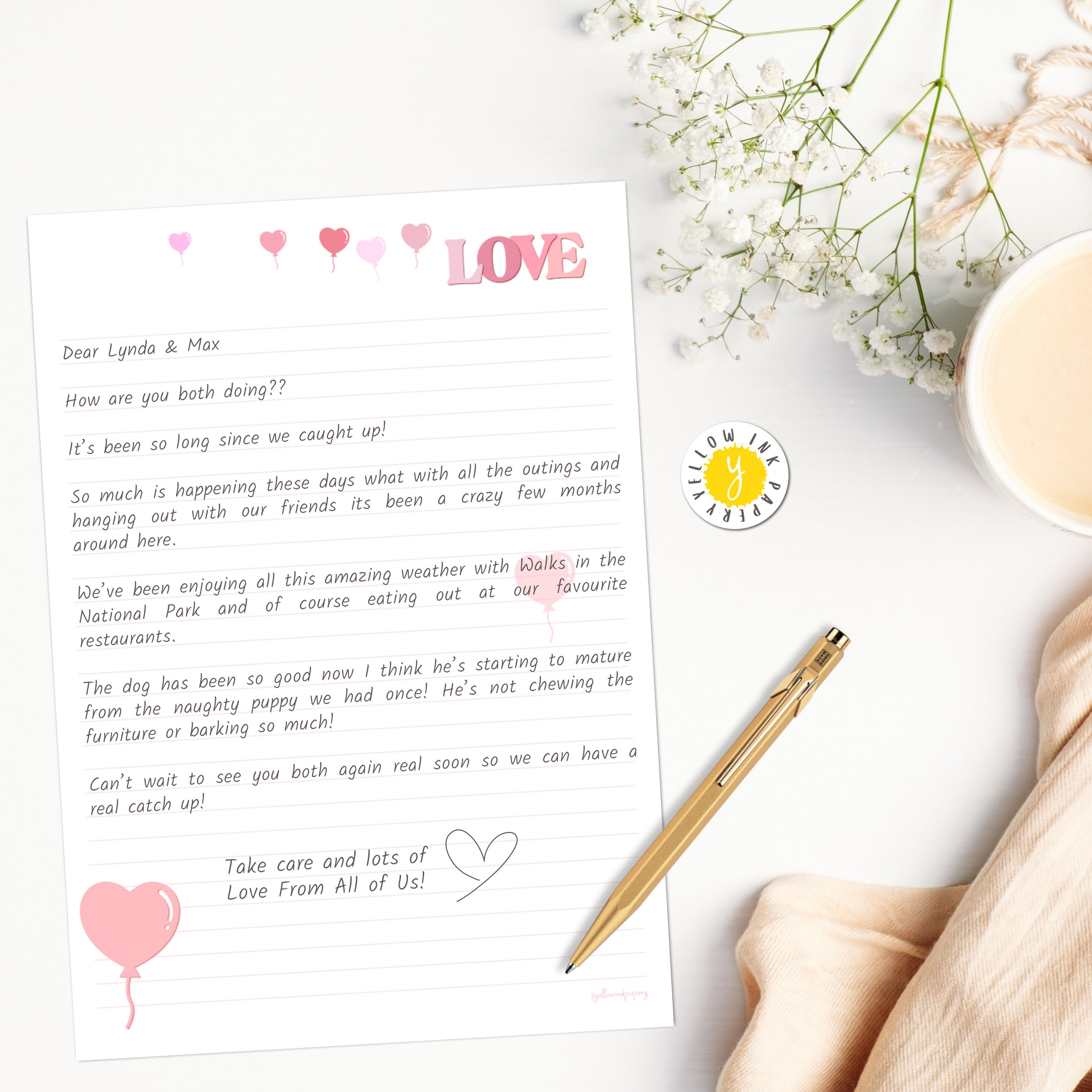 Pink Love Heart Balloon Printable Writing Paper. A4 Love Letter ...