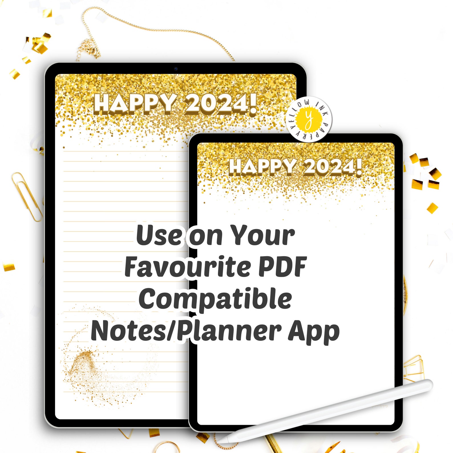 Happy 2024 New Years Eve Printable Letter Paper. Gold Glitter - Etsy