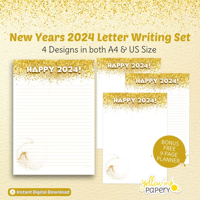 Happy 2024 New Years Eve Printable Letter Paper. Gold Glitter - Etsy