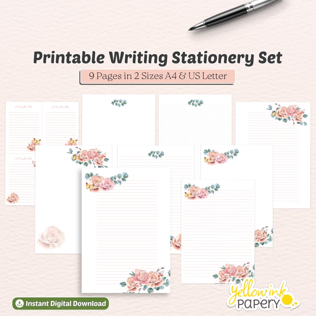 Pink Rose Printable Letter Writing Stationery Set. Watercolour - Etsy ...