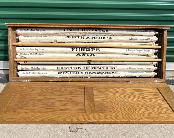 Vintage Schoolhouse Map Cabinet W 8 Pull-down Maps for Classroom Wall ...