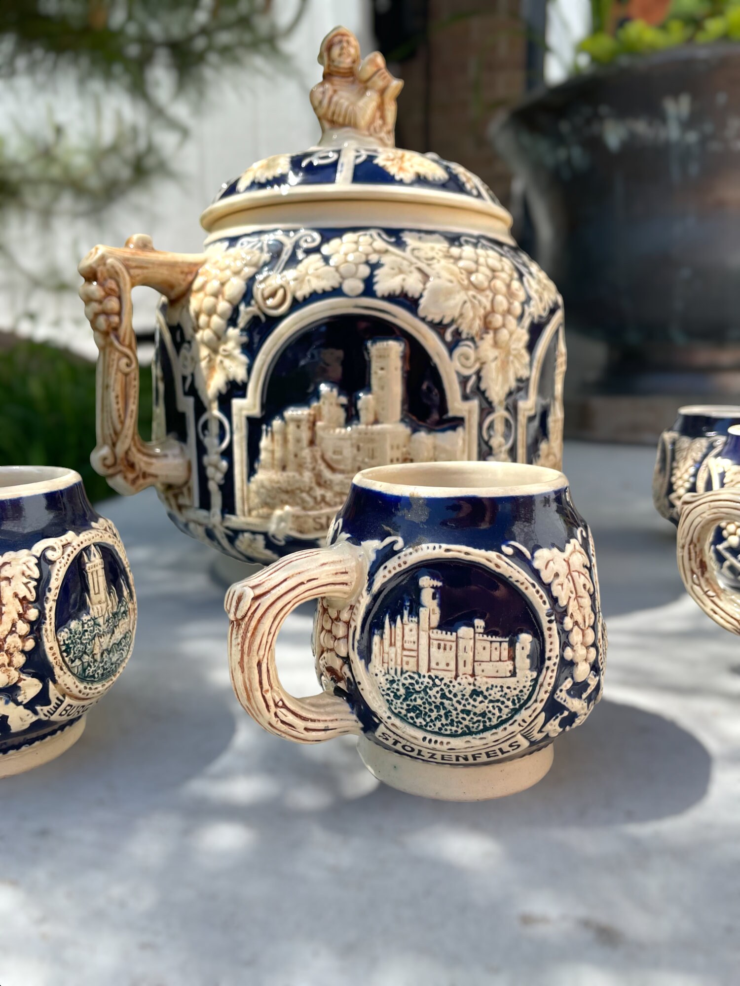 Vintage German Ceramic Punch Bowl Set: Castle Motif, 1950s Tureen ...