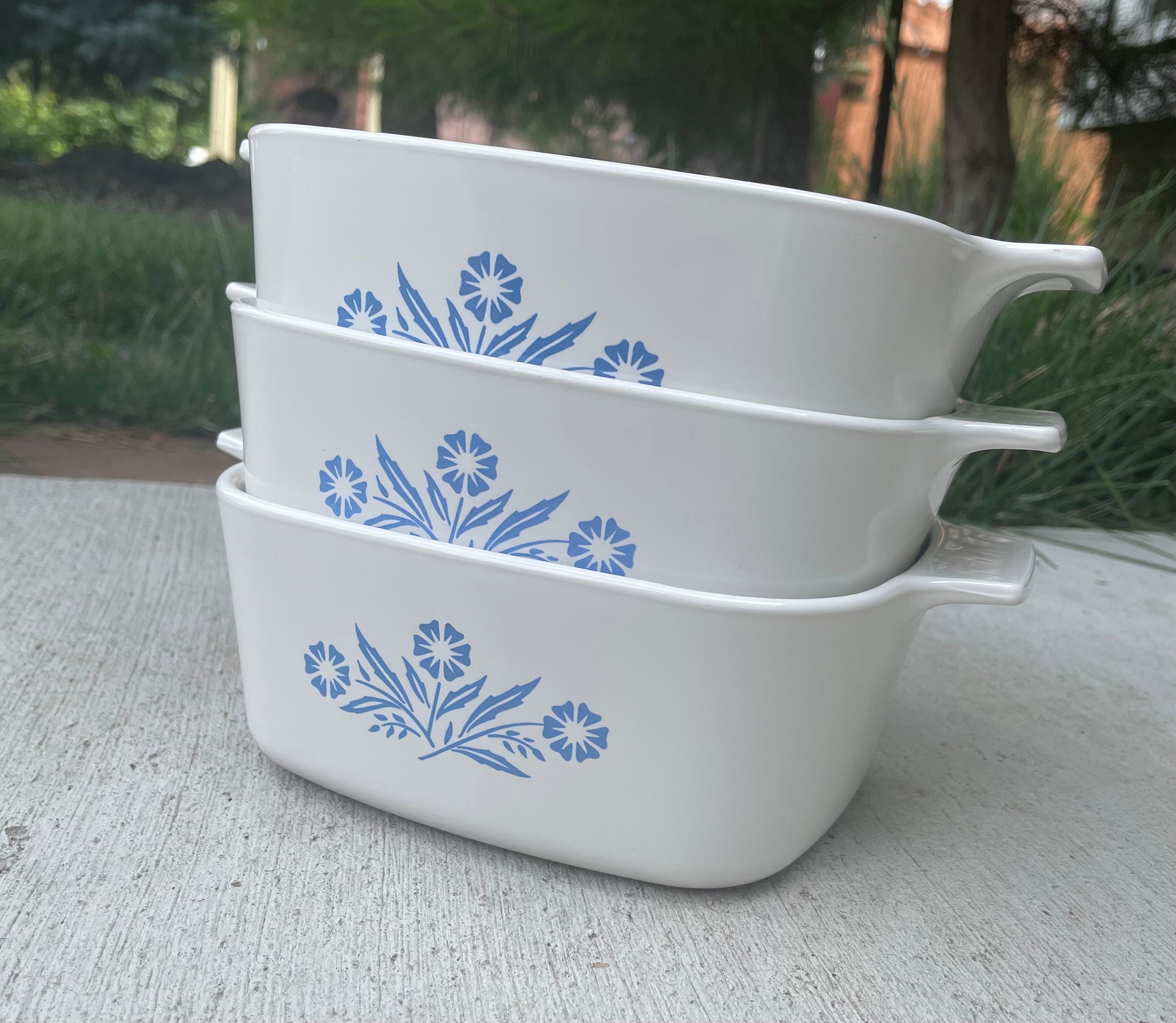 Corningware Dish Set Cornflower Blue Floral Pattern Vintage Set of 3 ...