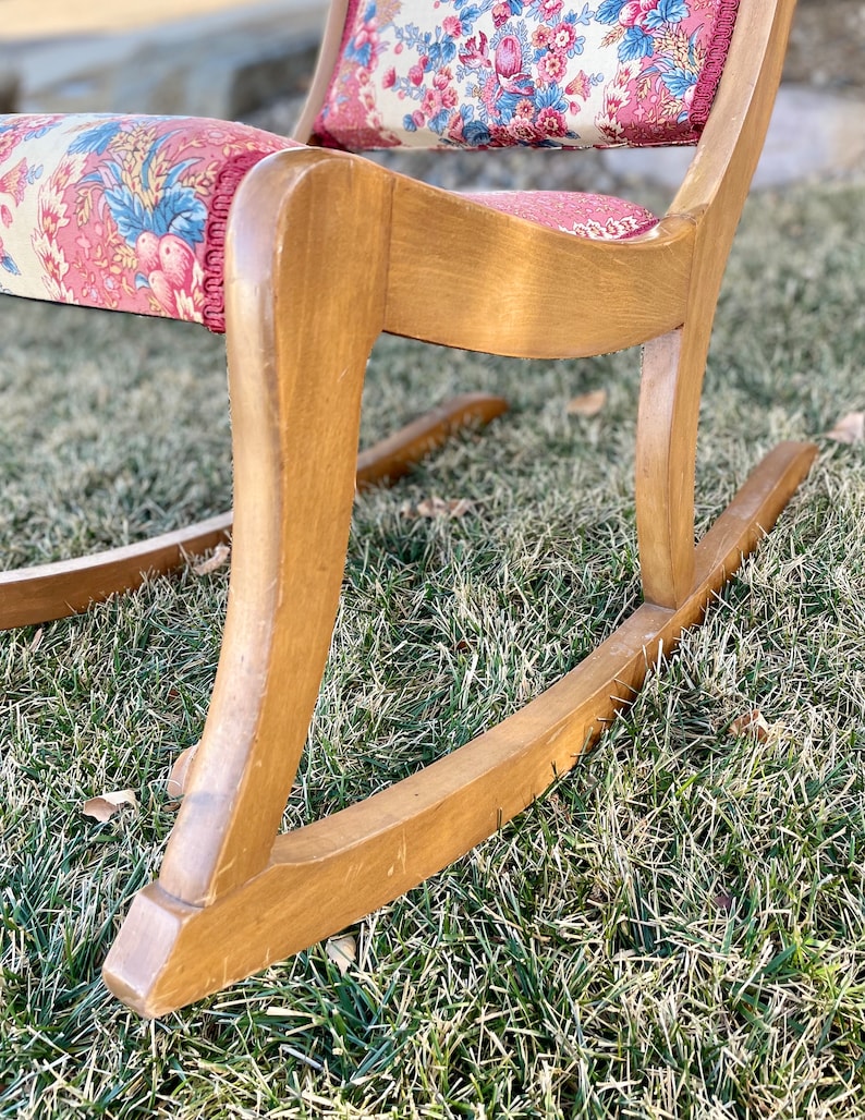 Vintage Sewing Rocker With Floral Pattern Linen Upholstery Antique Lady ...