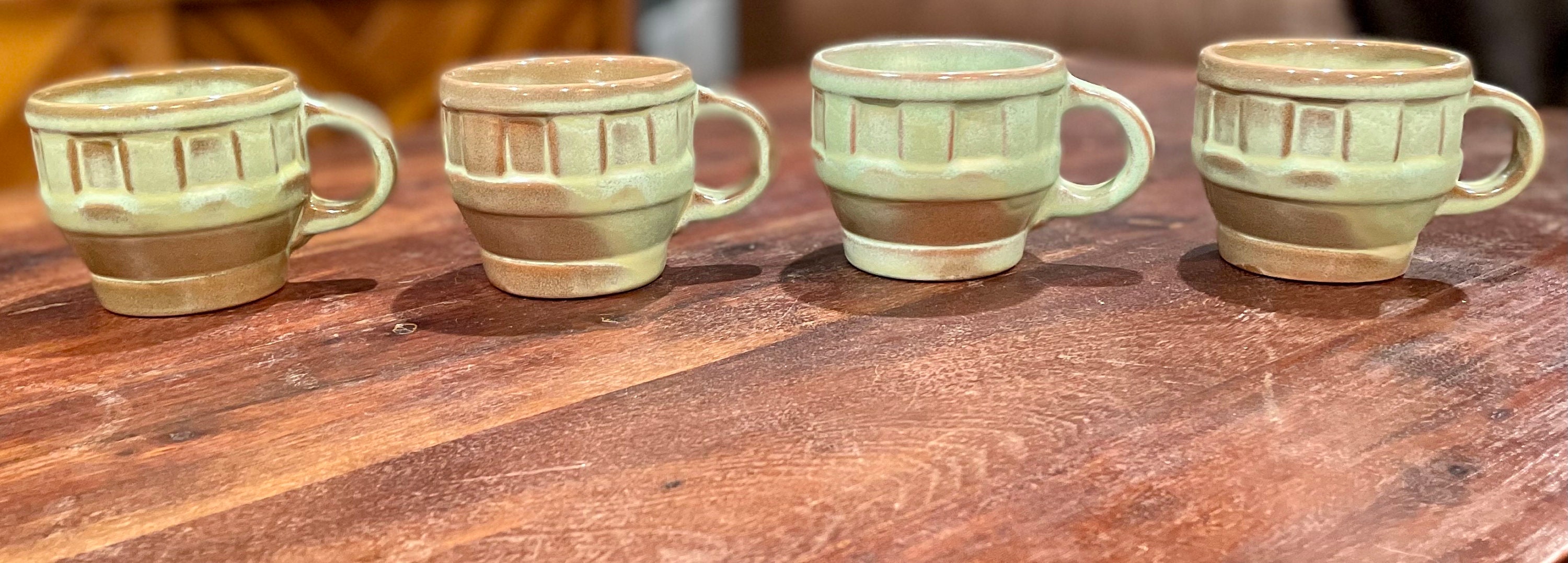 Frankoma 94E & 94C Teacup Set Mid Century Frankoma Prairie Green Glazed ...