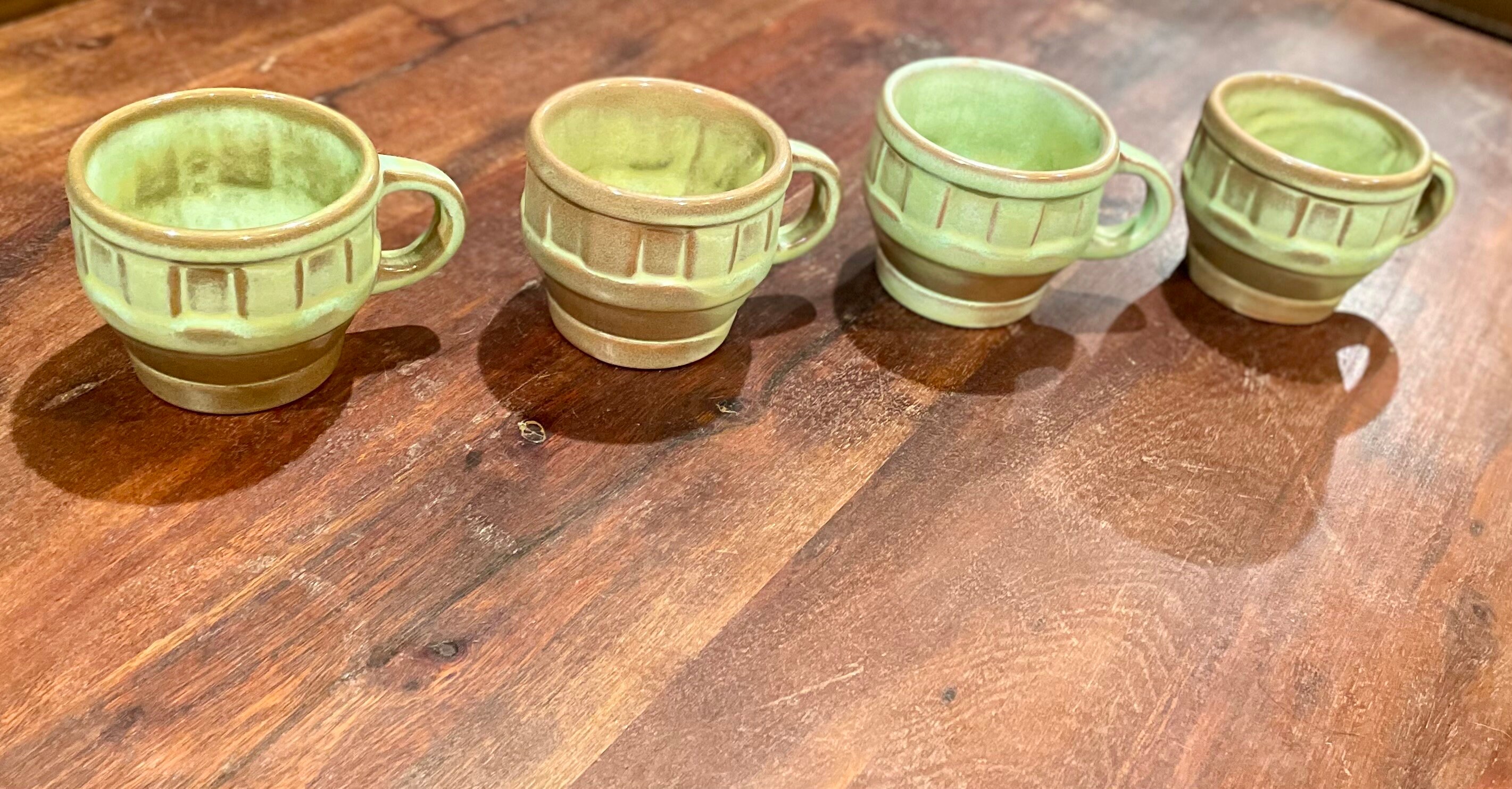 Frankoma 94E & 94C Teacup Set Mid Century Frankoma Prairie Green Glazed ...