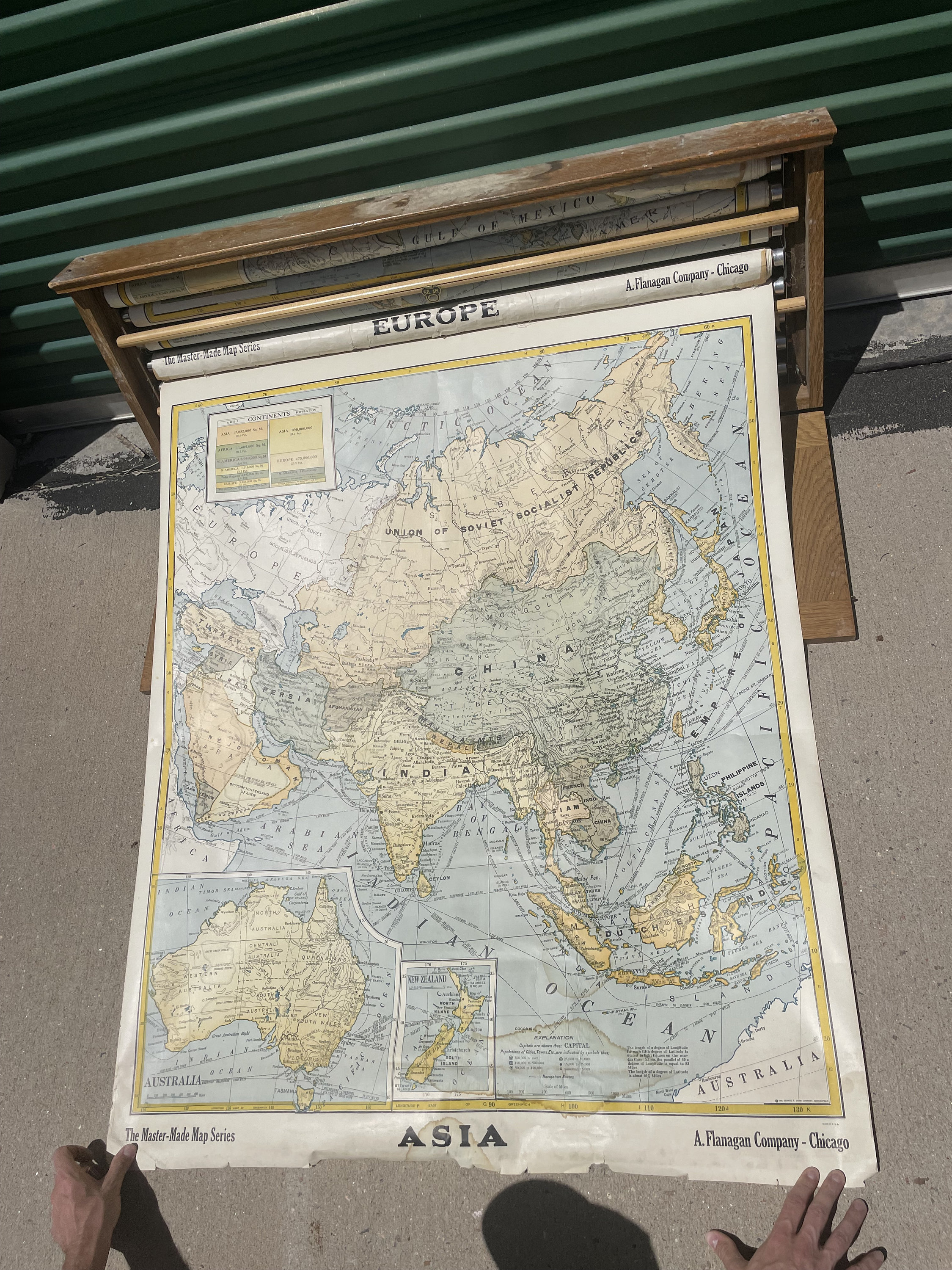 Vintage Schoolhouse Map Cabinet W 8 Pull-down Maps for Classroom Wall ...