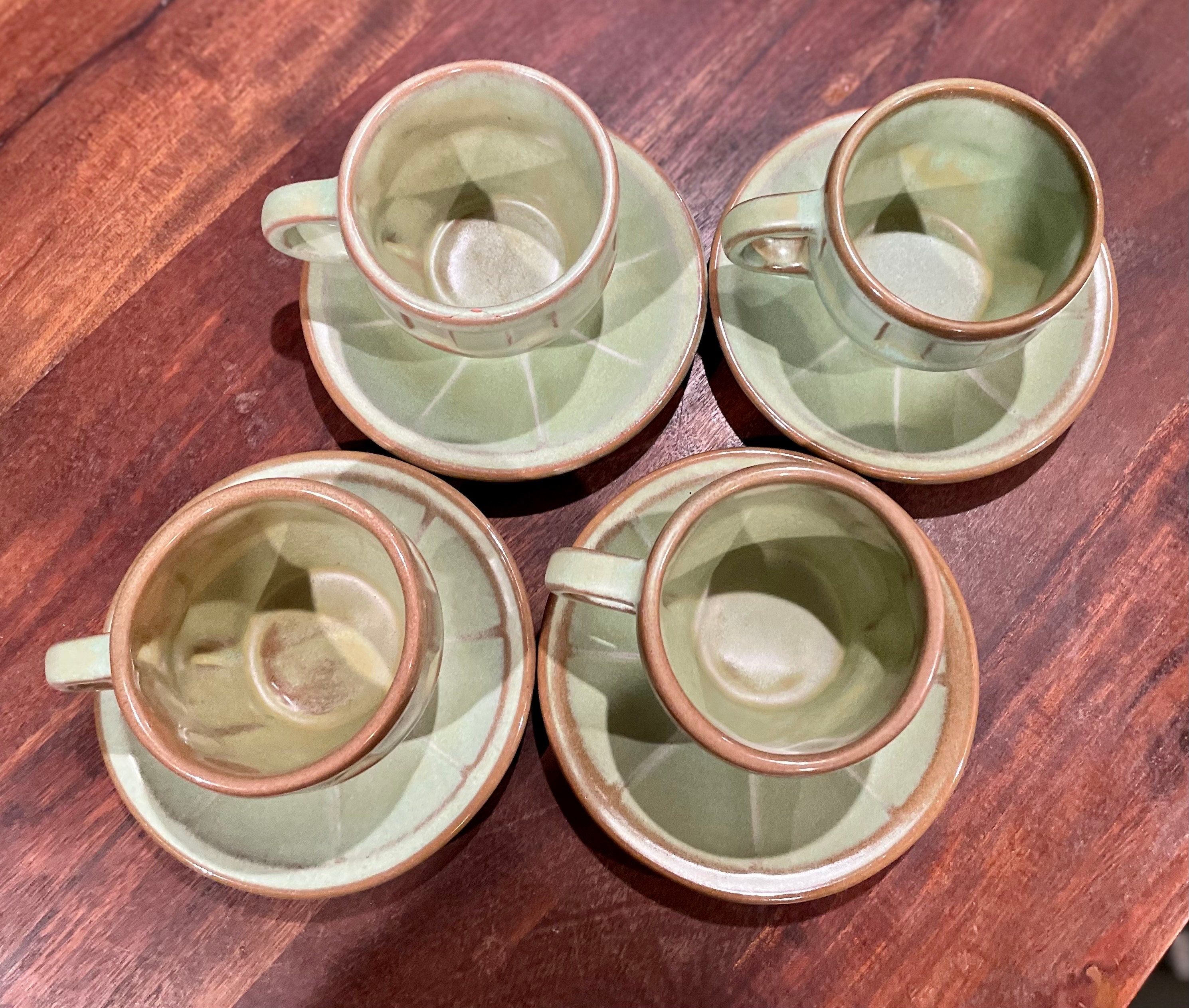 Frankoma 94E & 94C Teacup Set Mid Century Frankoma Prairie Green Glazed ...