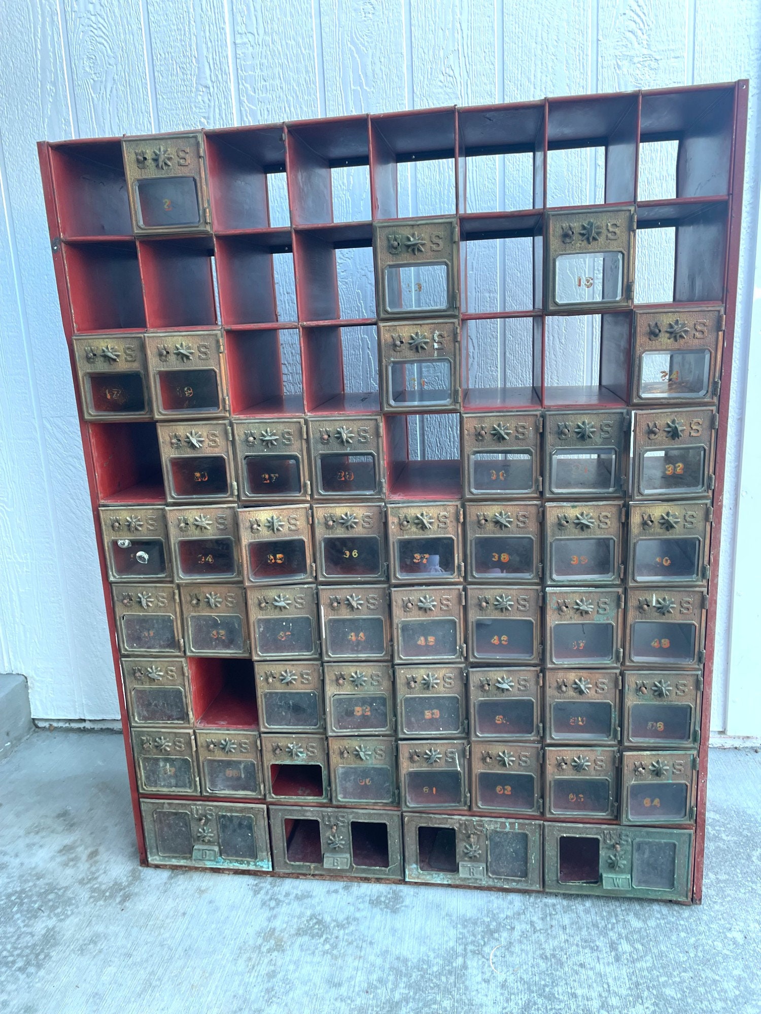 USPS Mailboxes Metal and Brass P.O. Mailbox Cabinet Vintage With ...