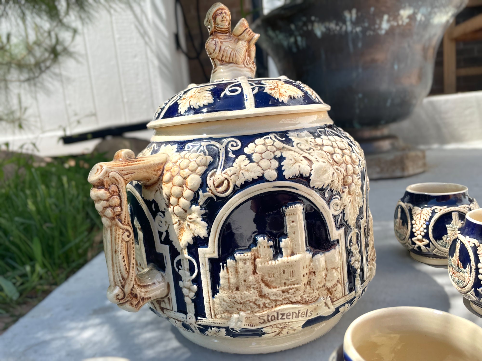 Vintage German Ceramic Punch Bowl Set: Castle Motif, 1950s Tureen ...