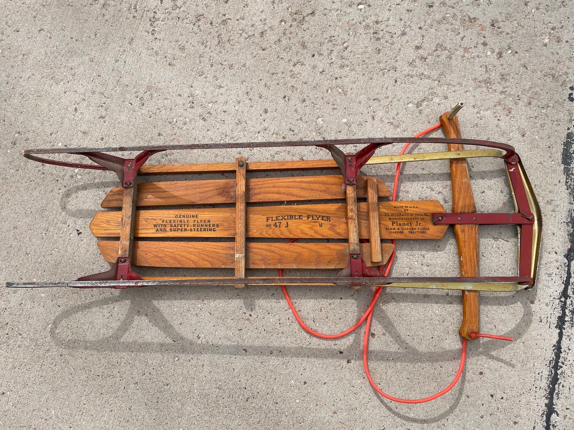 Vintage Sled Flexible Flyer Planet Jr. 47J Sled Wood and Metal Genuine ...