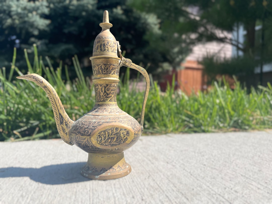 Vintage Indian Brass Teapot With Botanical Design, Boho Decor - Etsy