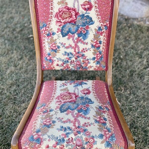 Vintage Sewing Rocker With Floral Pattern Linen Upholstery Antique Lady ...