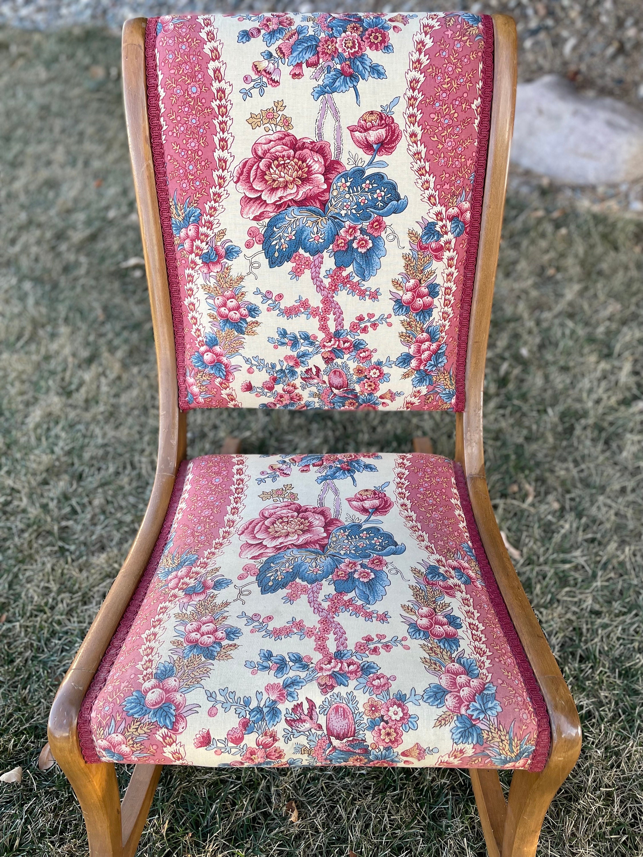 Vintage Sewing Rocker With Floral Pattern Linen Upholstery Antique Lady ...