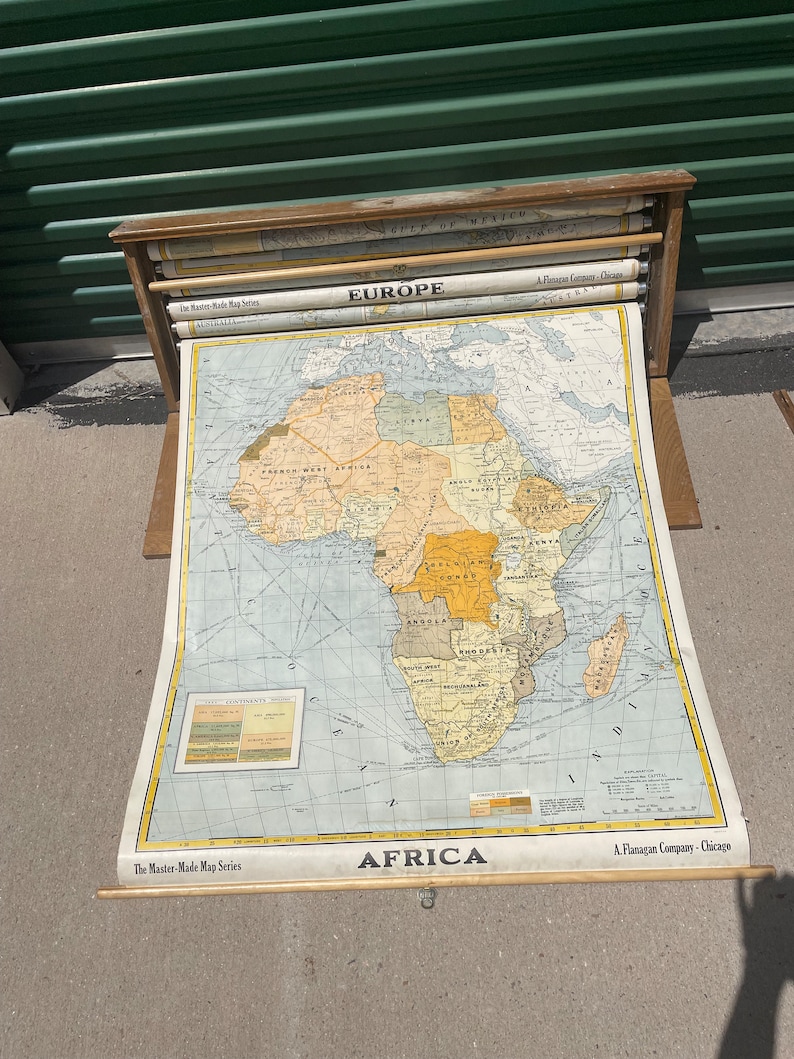 Vintage Schoolhouse Map Cabinet W 8 Pull-down Maps for Classroom Wall Mounted Flanagan Company ...