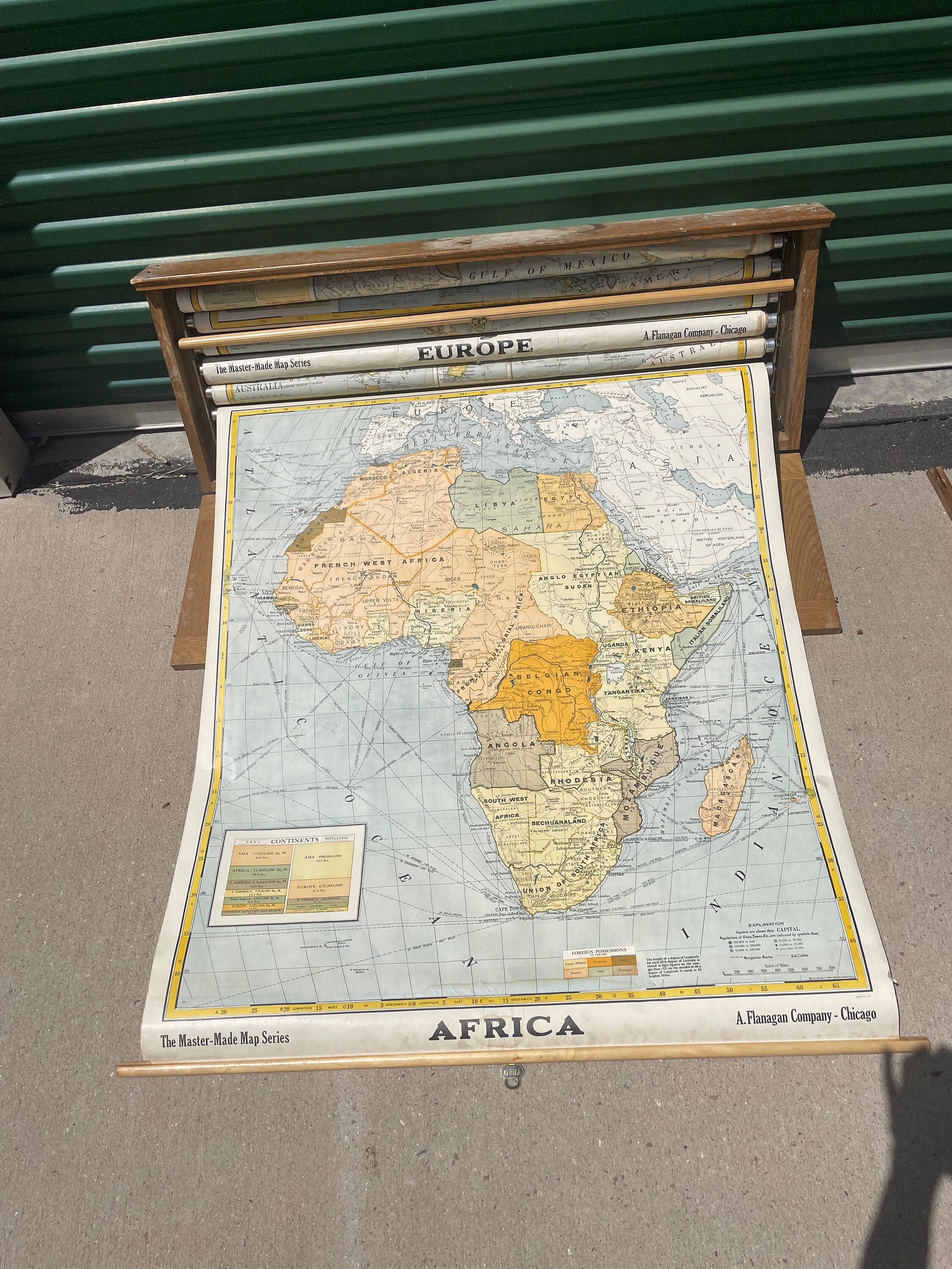 Vintage Schoolhouse Map Cabinet W 8 Pull-down Maps for Classroom Wall ...