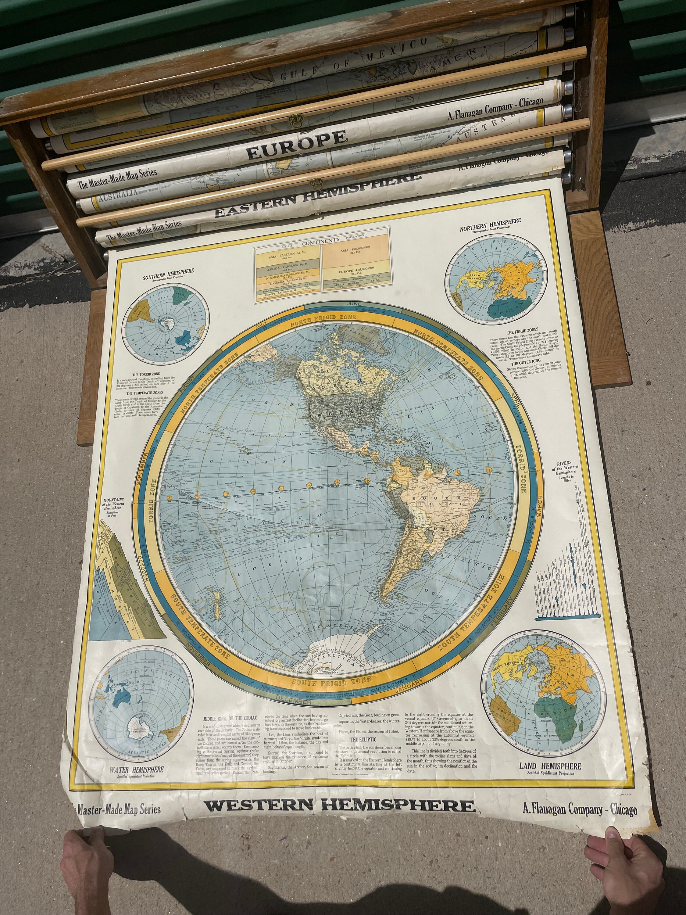 Vintage Schoolhouse Map Cabinet W 8 Pull-down Maps for Classroom Wall ...