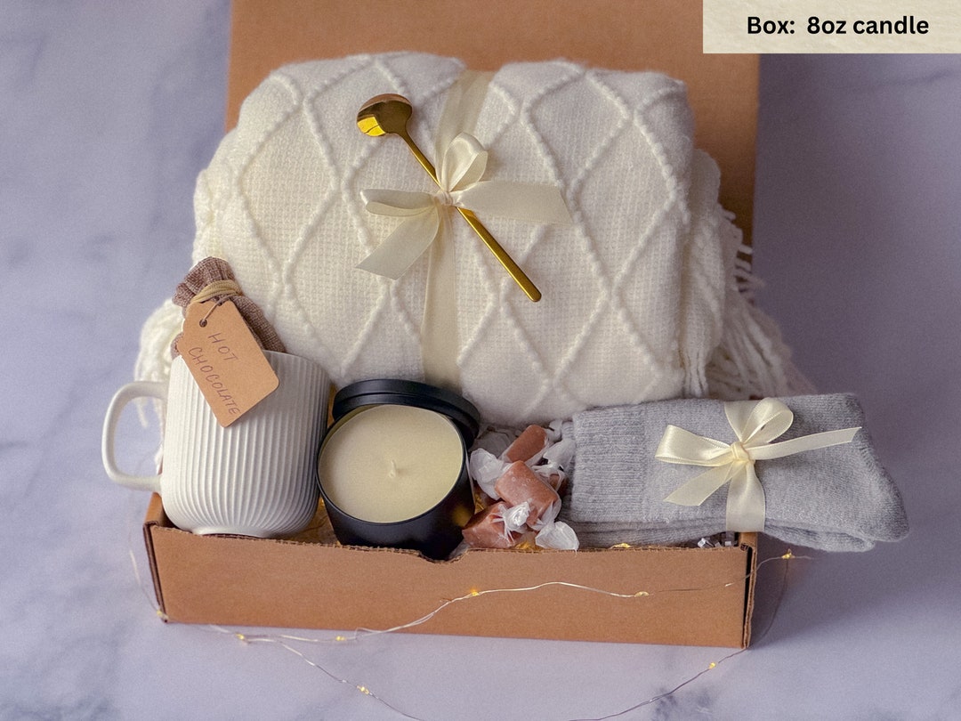 Classy Gift Basket for Women, Cozy Gift Box With Blanket, Socks, Candle ...