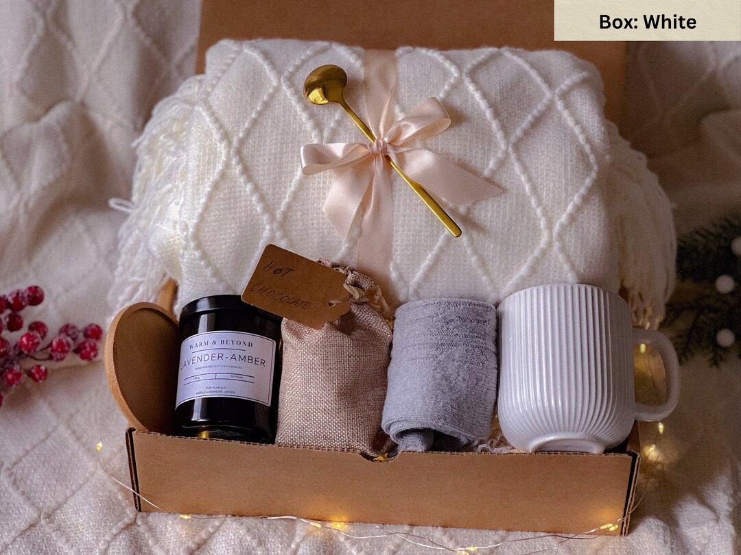 Classy Gift Basket for Women, Cozy Gift Box With Blanket, Socks, Candle ...