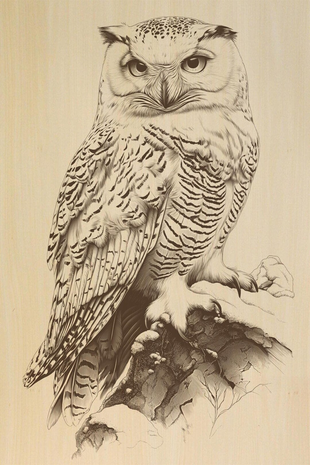 Majestic Snowy Owl Perched on a Rock | Laser Ready Engraving File ...
