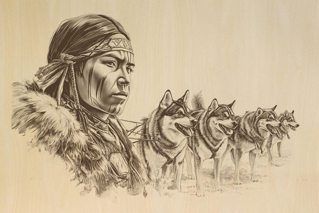 Native American With Dog Sled Team | Laser Ready Engraving Design Files ...