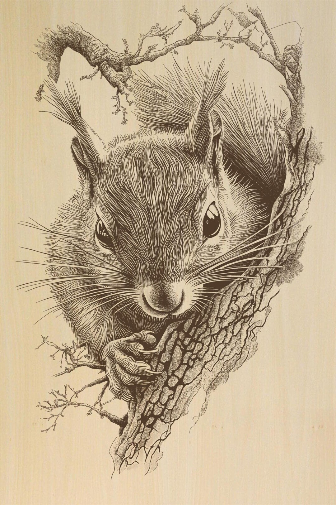 Squirrel in Tree Laser Ready Engraving Design Files Engraved Wall Art ...