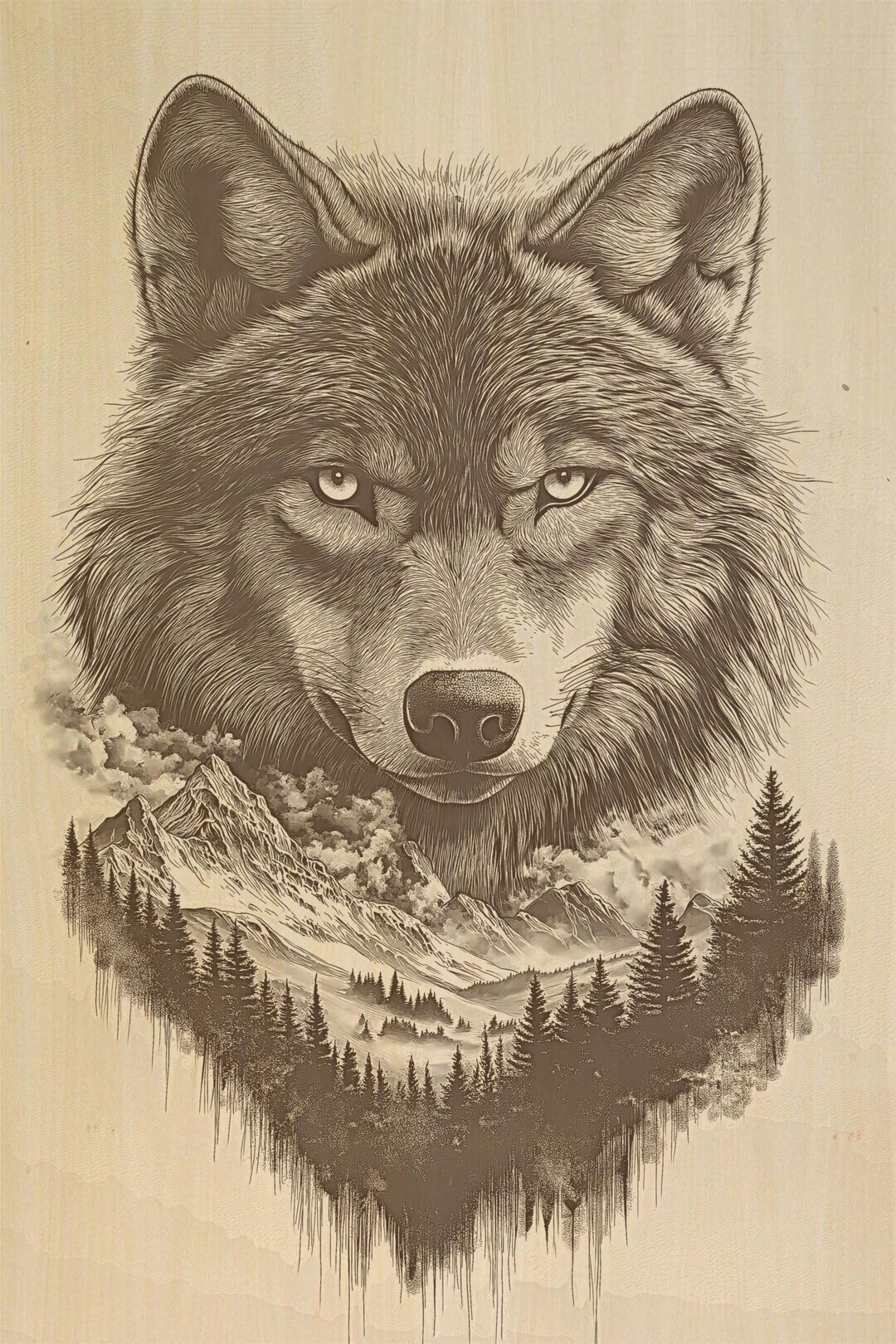 Wolf Engraving Design: Laser Cut Wall Art (PNG, JPG) - Etsy