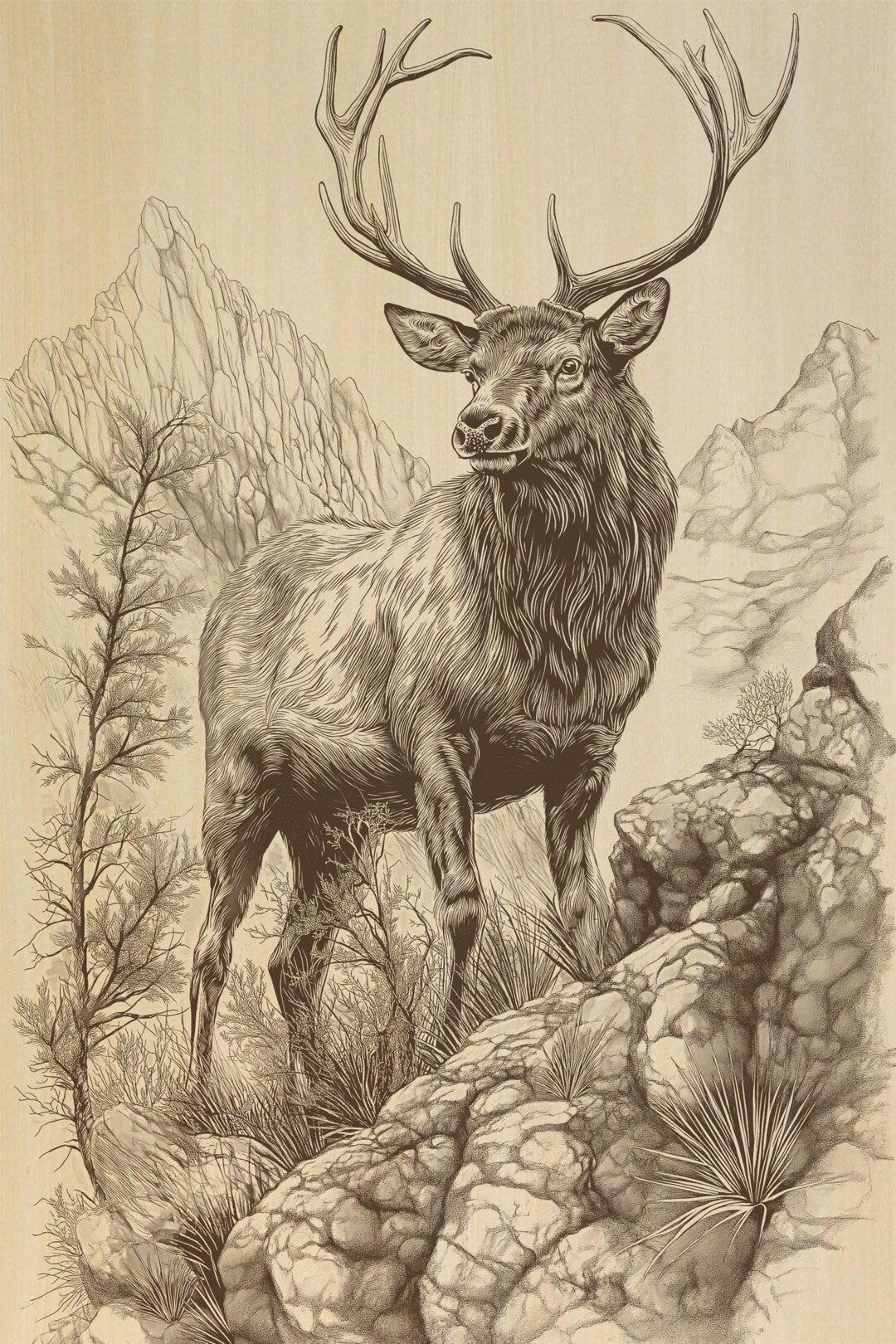 Elk Engraving Files: Wildlife Scene, Laser Cut Wall Art (PNG, JPG) - Etsy