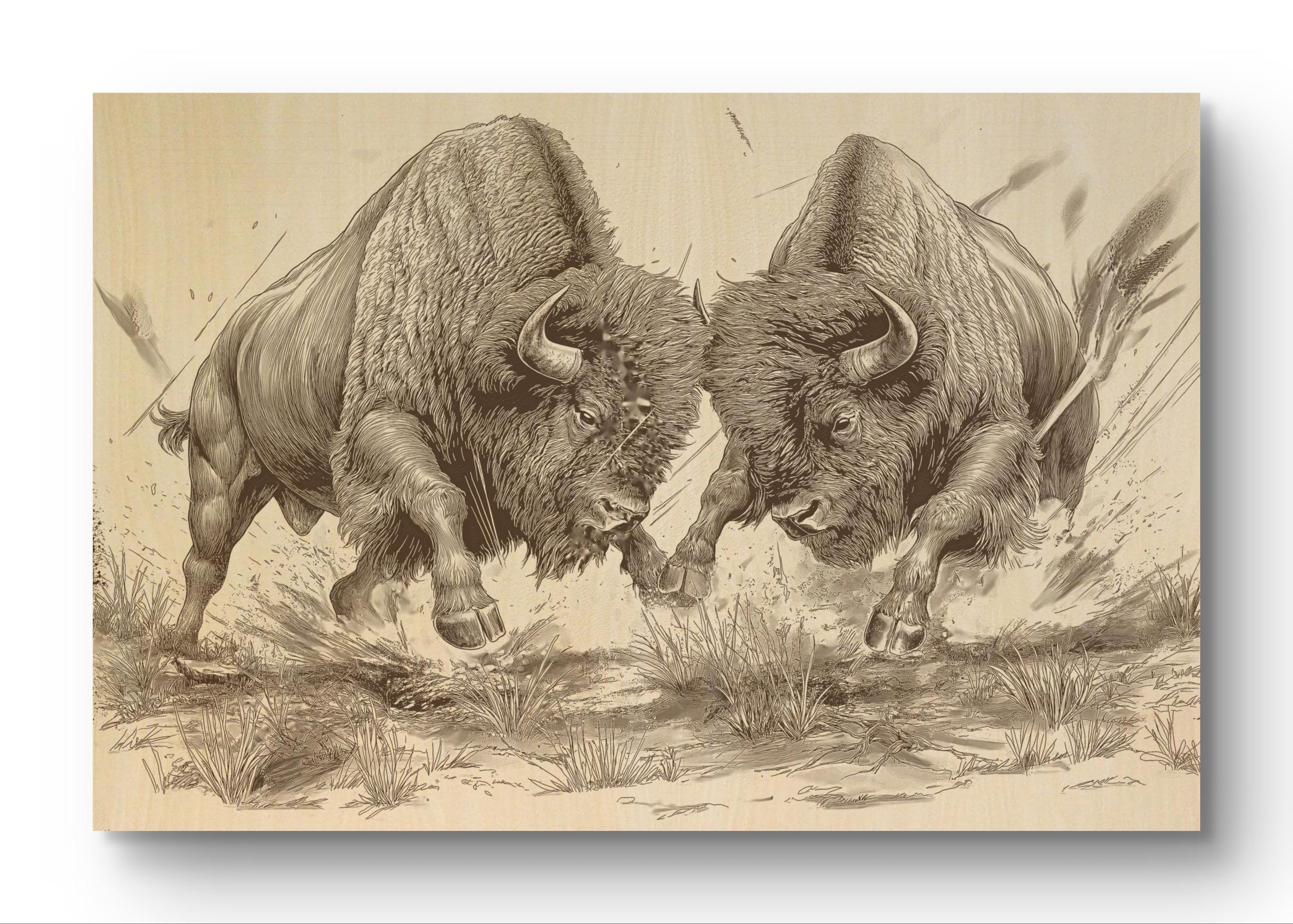 Bison Battle | 4-design Pack | Laser Ready Engraving Design Files ...