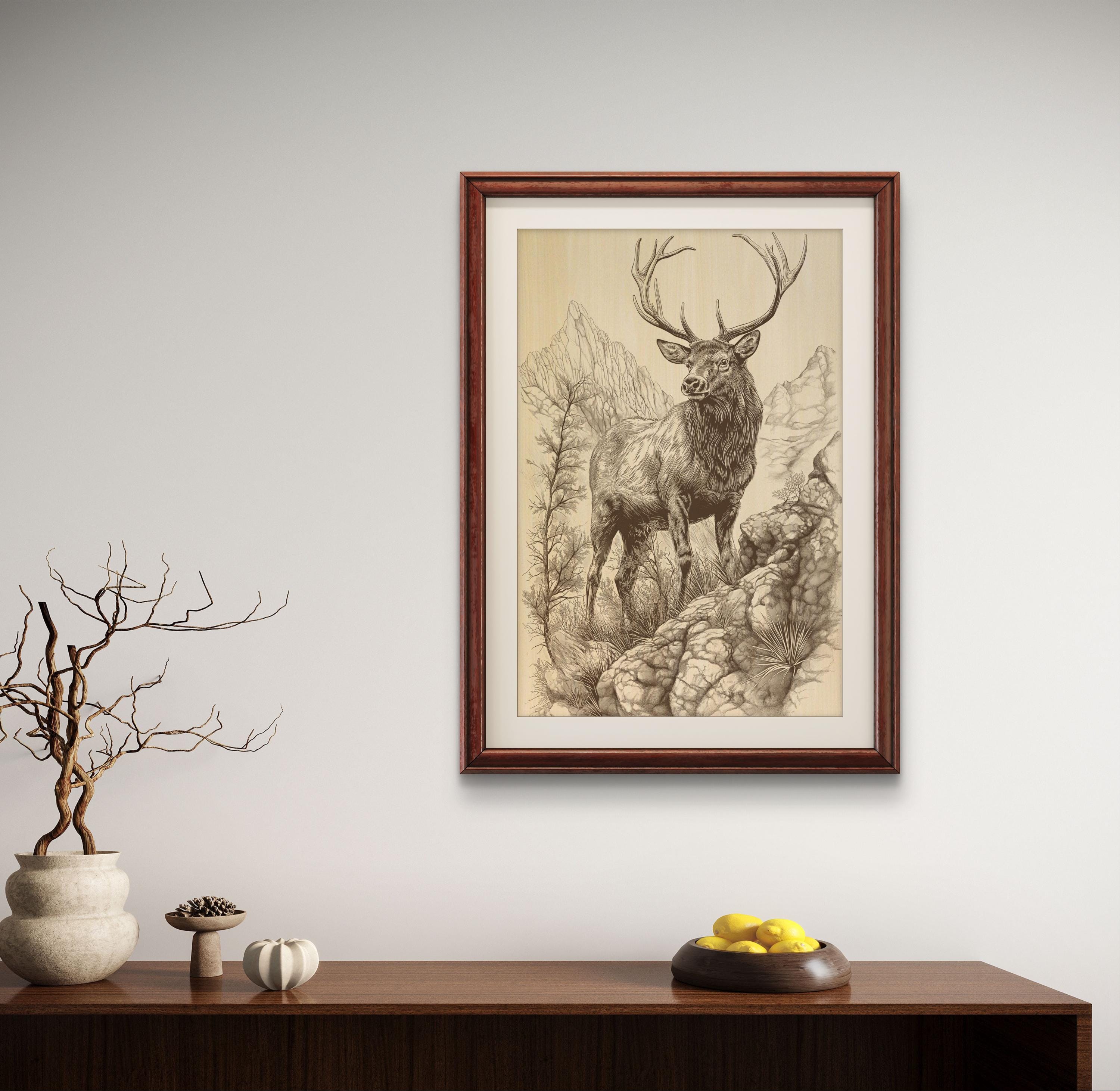 Elk Engraving Files: Wildlife Scene, Laser Cut Wall Art (PNG, JPG) - Etsy