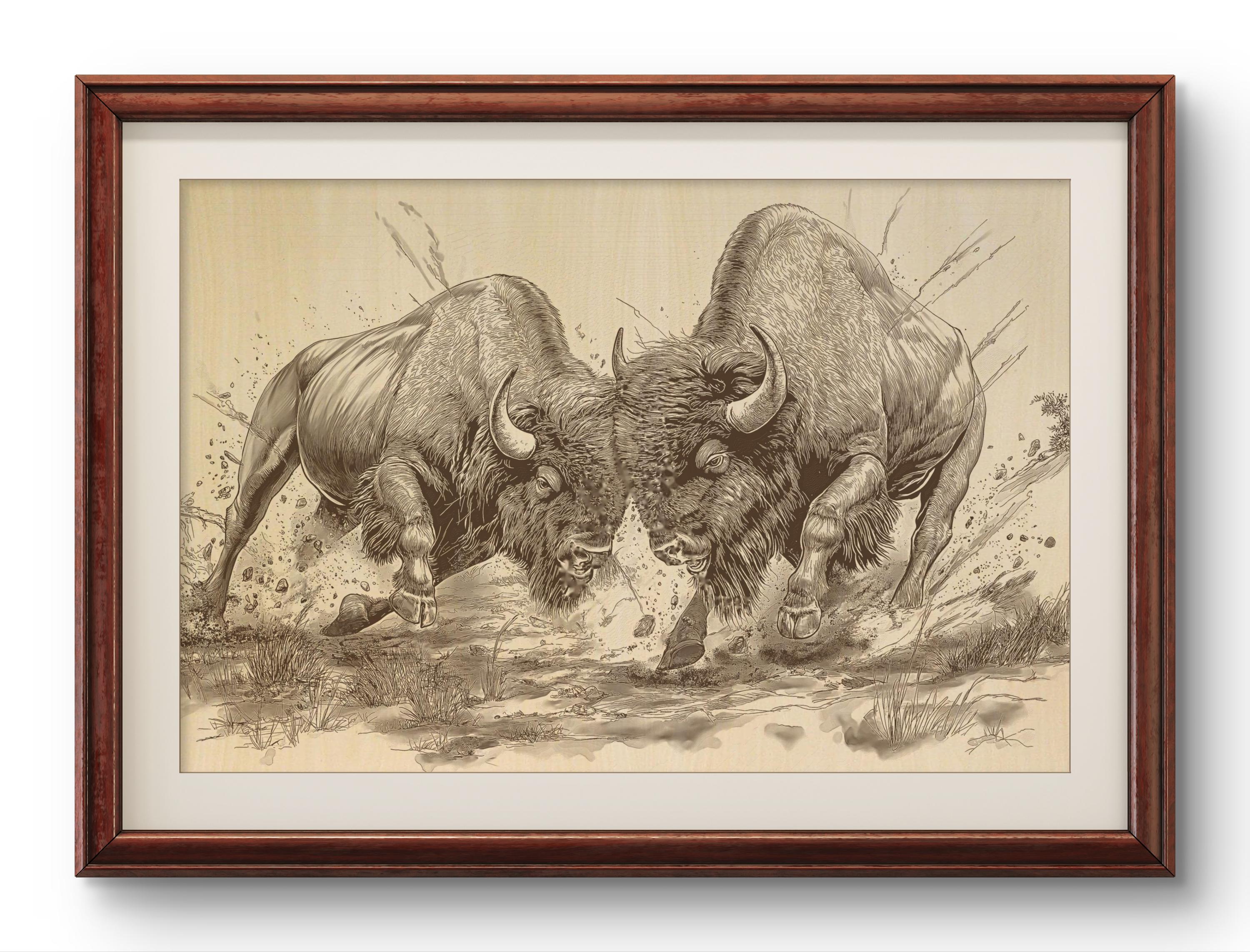 Bison Engraving Design: Wildlife Laser Cut Files (PNG, JPG) - Etsy