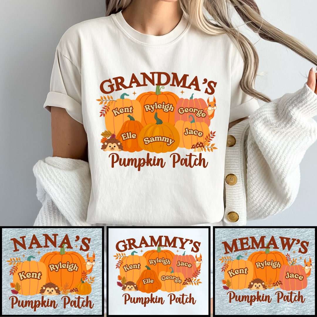 Grandmas Pumpkin Patch Shirt With Grandkids Names, Personalized Nana ...