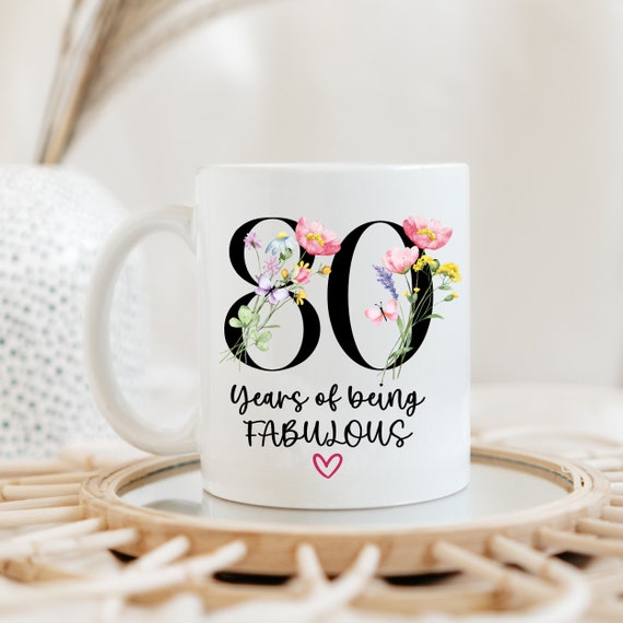 80th Birthday Gift Mug for Women 80th Birthday Ideas for Female Cute 80th Gift for Best Friend Flower Mug for Grandmas Birthday Present Etsy