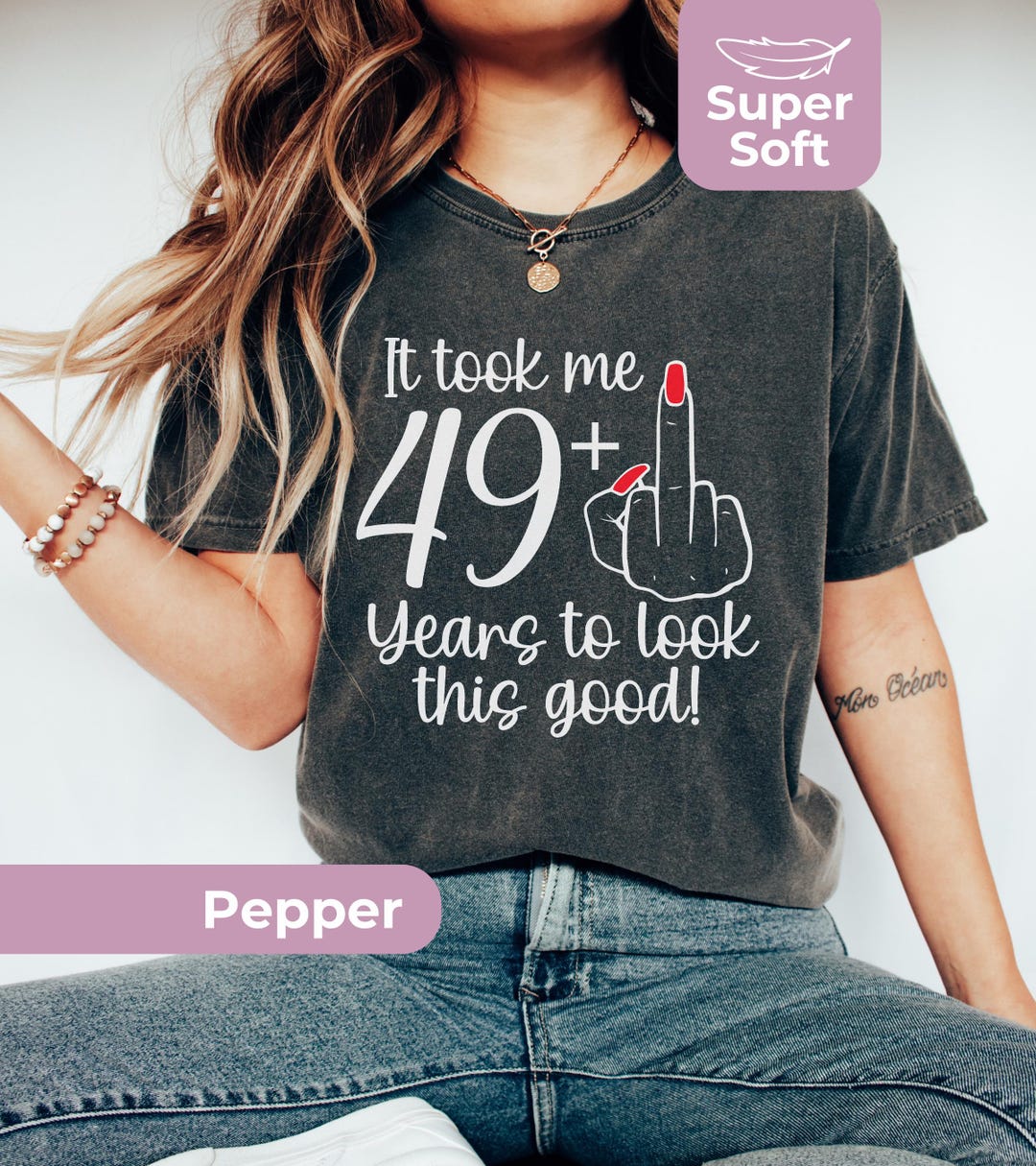 49 + Middle Finger Shirt, Comfort Colors 50th Birthday Shirt for Women ...