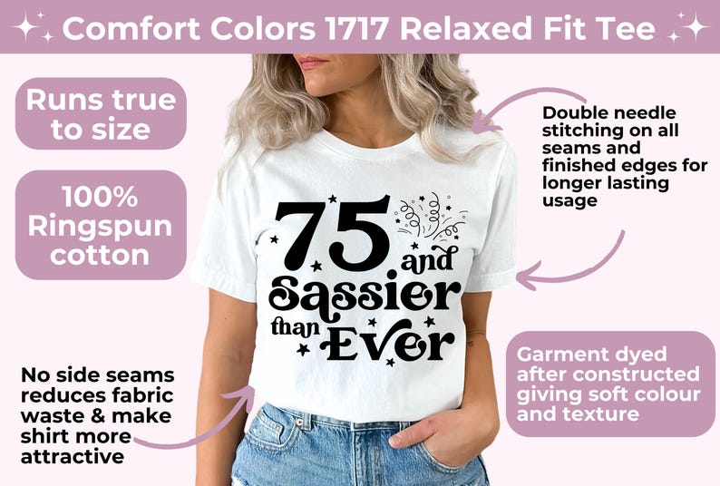 75th Birthday Shirt for Women: 75 Sassier Than Ever, Funny Retro Party ...