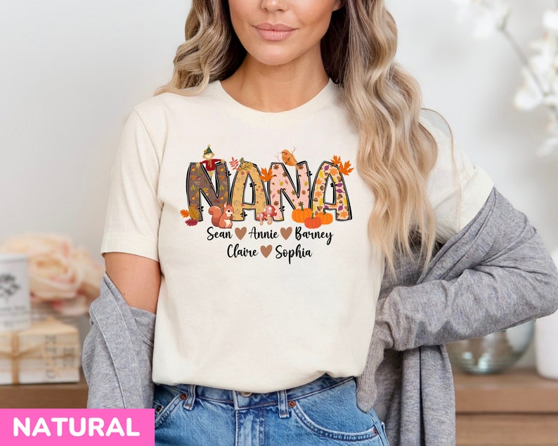 Grandma Fall Shirt With Grandkids Names, Personalized Nana Thanksgiving ...