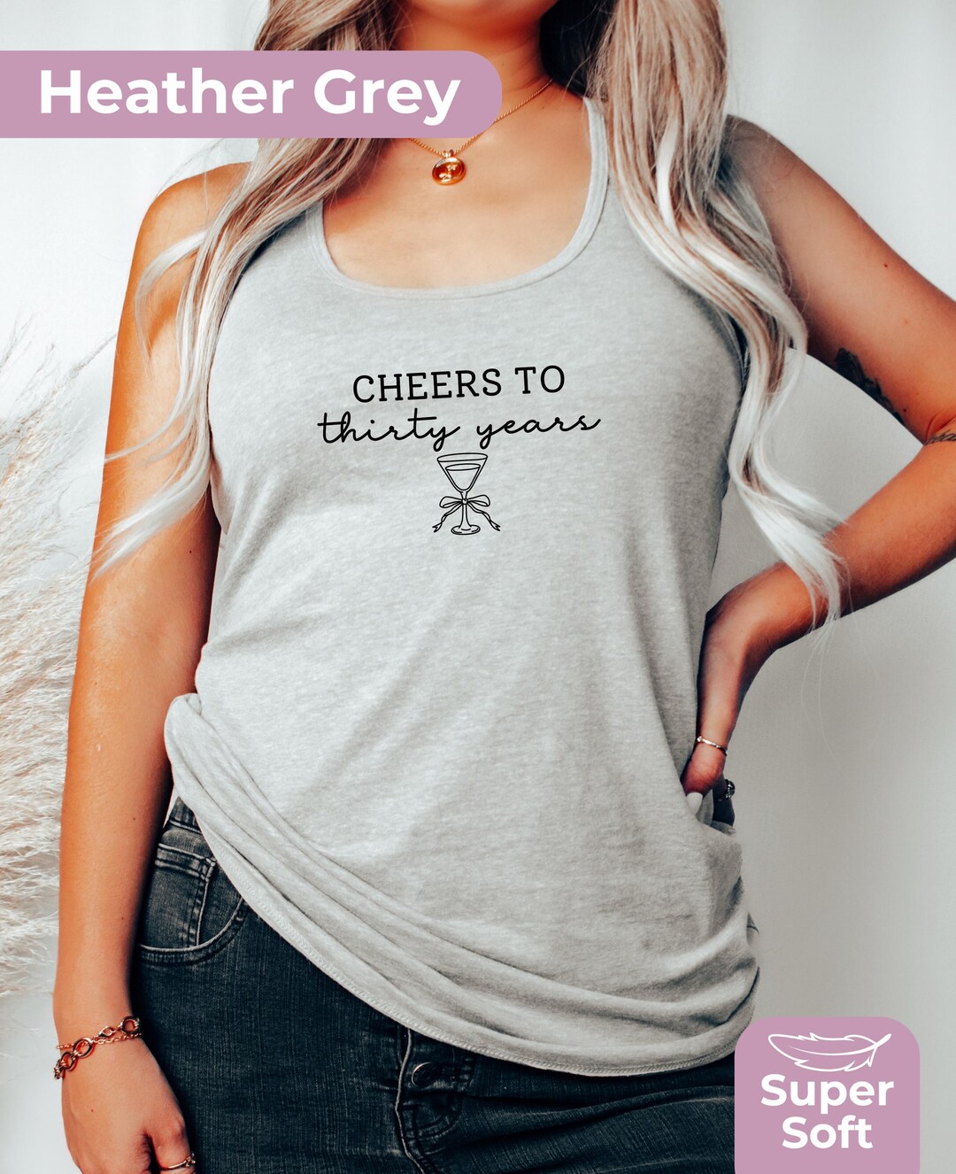 30th Birthday Tank Top, Cheers to Thirty Years Tshirt, Coquette Bow ...