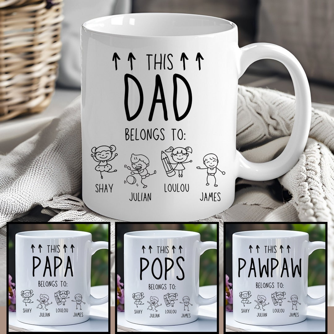 Personalised Dad Mug With Kids Names, Stick Figure Mug Dad Birthday ...